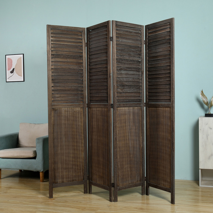 ANTIQUE BROWN 4-Panel Rustic Shutter Style Room Divider – Holbrooks ...