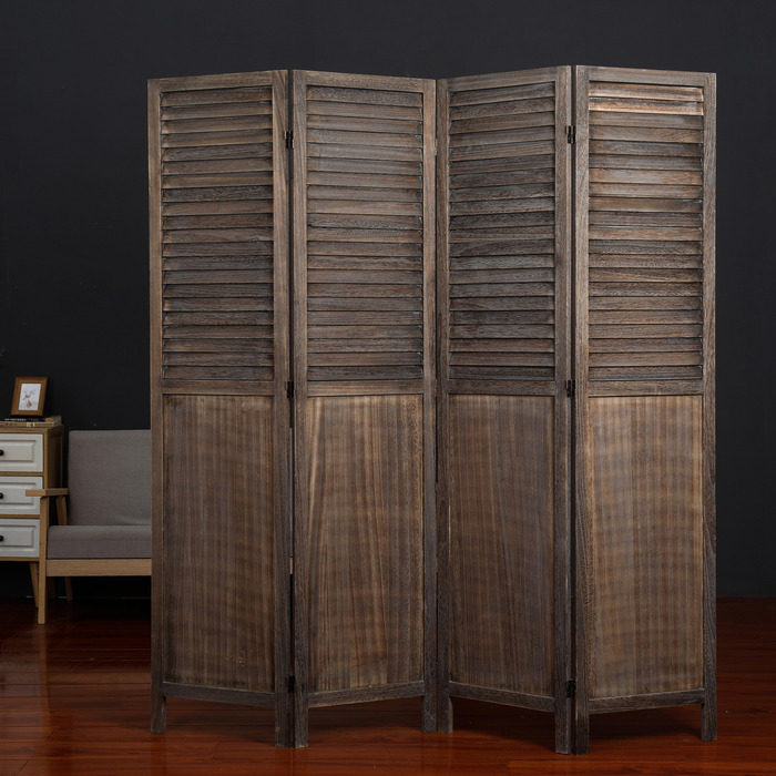ANTIQUE BROWN 4-Panel Rustic Shutter Style Room Divider – Holbrooks ...